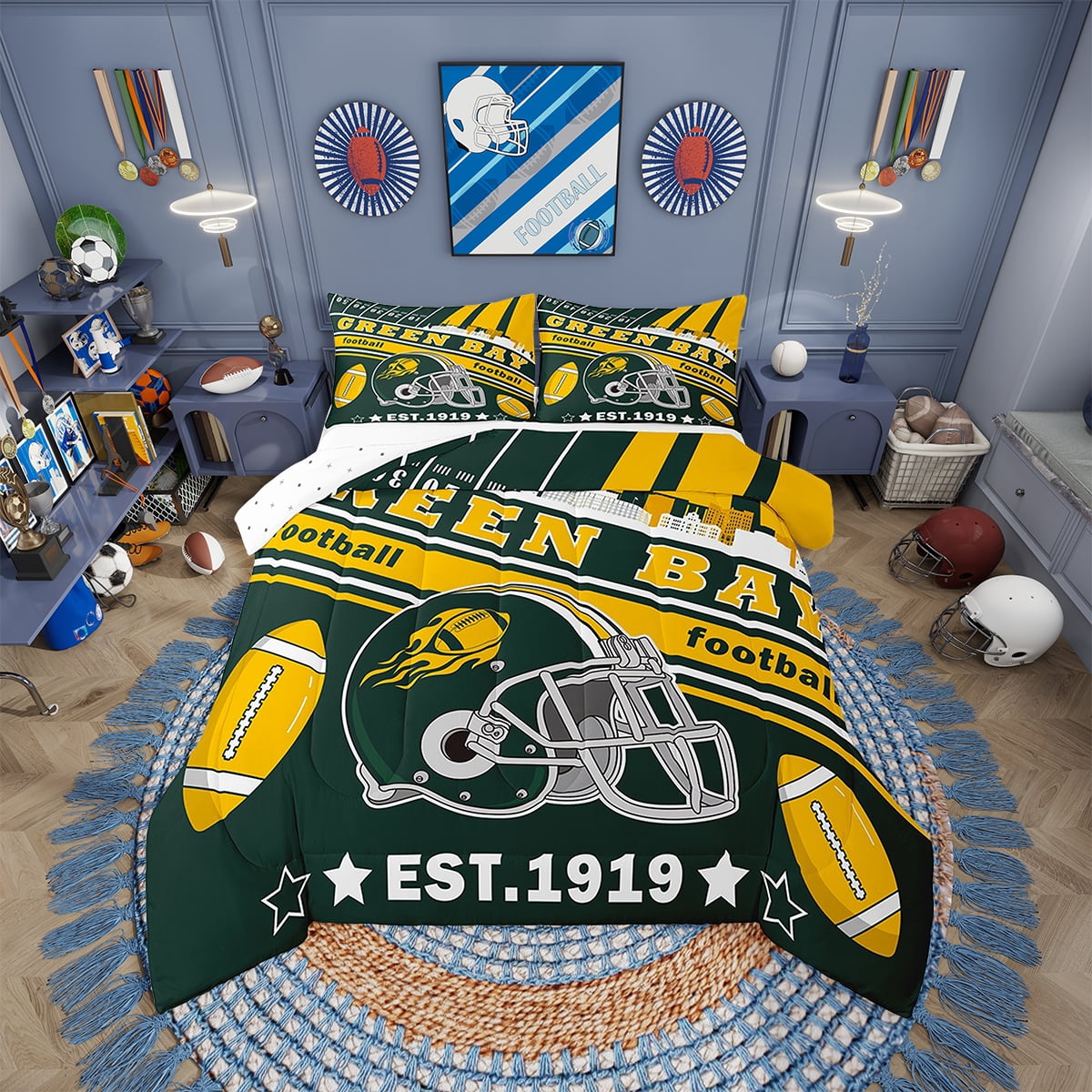 Erosebridal Football Bedding Set Full Size Green Bay Comforter Set ...