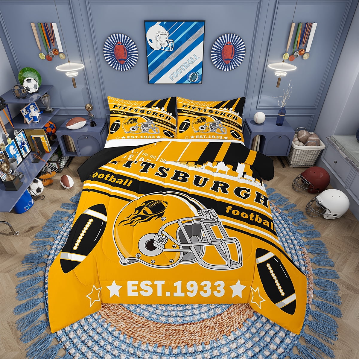 Erosebridal Football Bedding Set Twin Size Pittsburgh Comforter Set ...