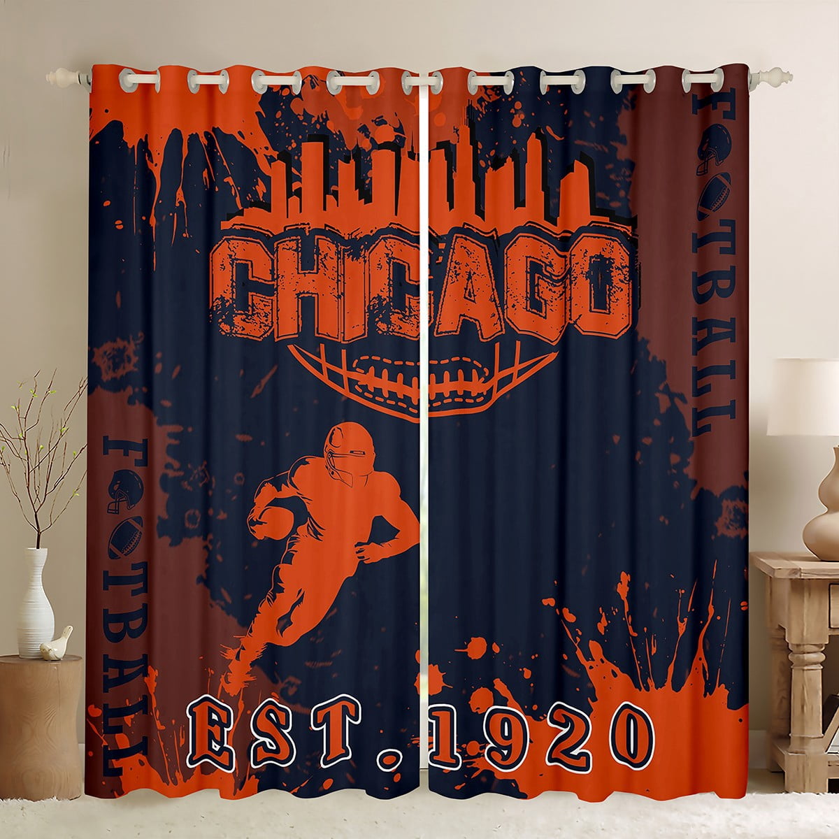 Erosebridal Football City Chicago Curtains for Living Room,Orange Blue ...