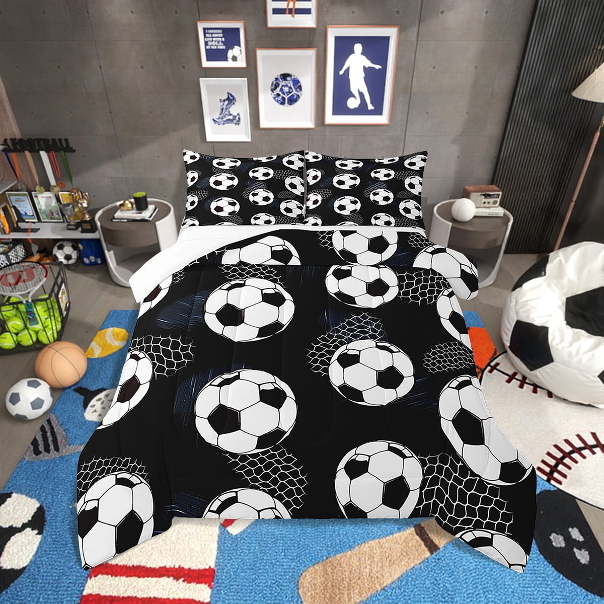 Erosebridal Football Comforter Set Queen Size Soccer Bedding Set Soccer ...