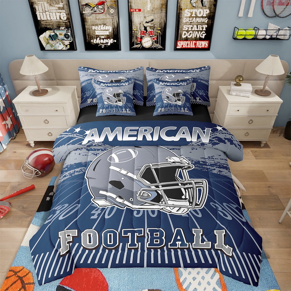 Erosebridal Football Comforter Set Twin Size 7 Pieces Rugby Ball Games ...