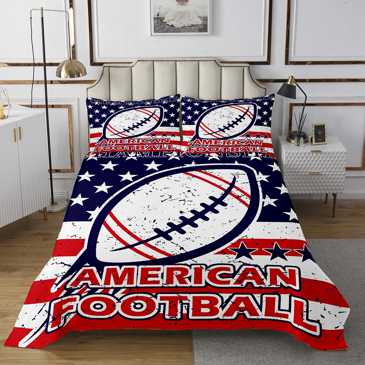 Erosebridal Football Print Coverlet Set Twin Size Amarican Flag ...
