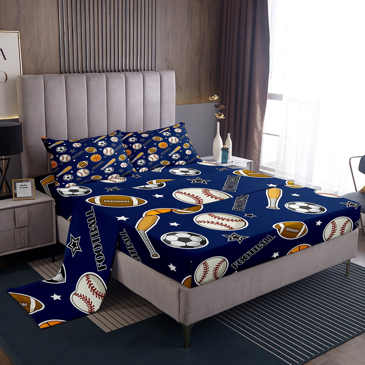 Erosebridal Football Print Full Sheet Sets For Teenager,Orange Blue ...