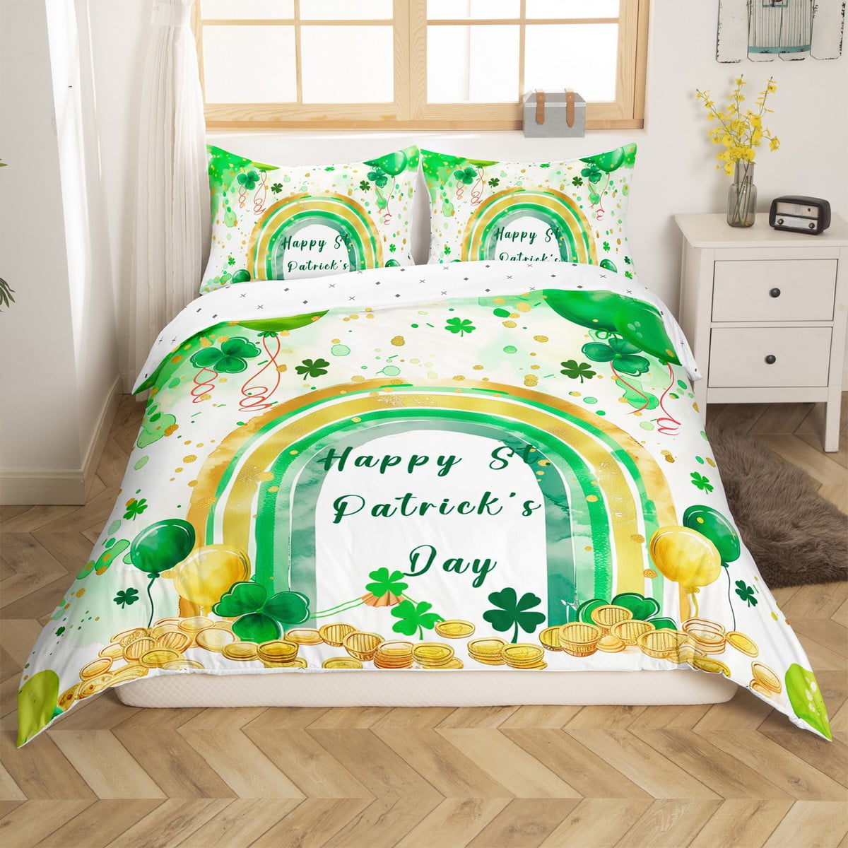 Erosebridal Four Leaf Clover Comforter Cover Queen,St. Patrick's Day Bedding Sets Queen Size ...