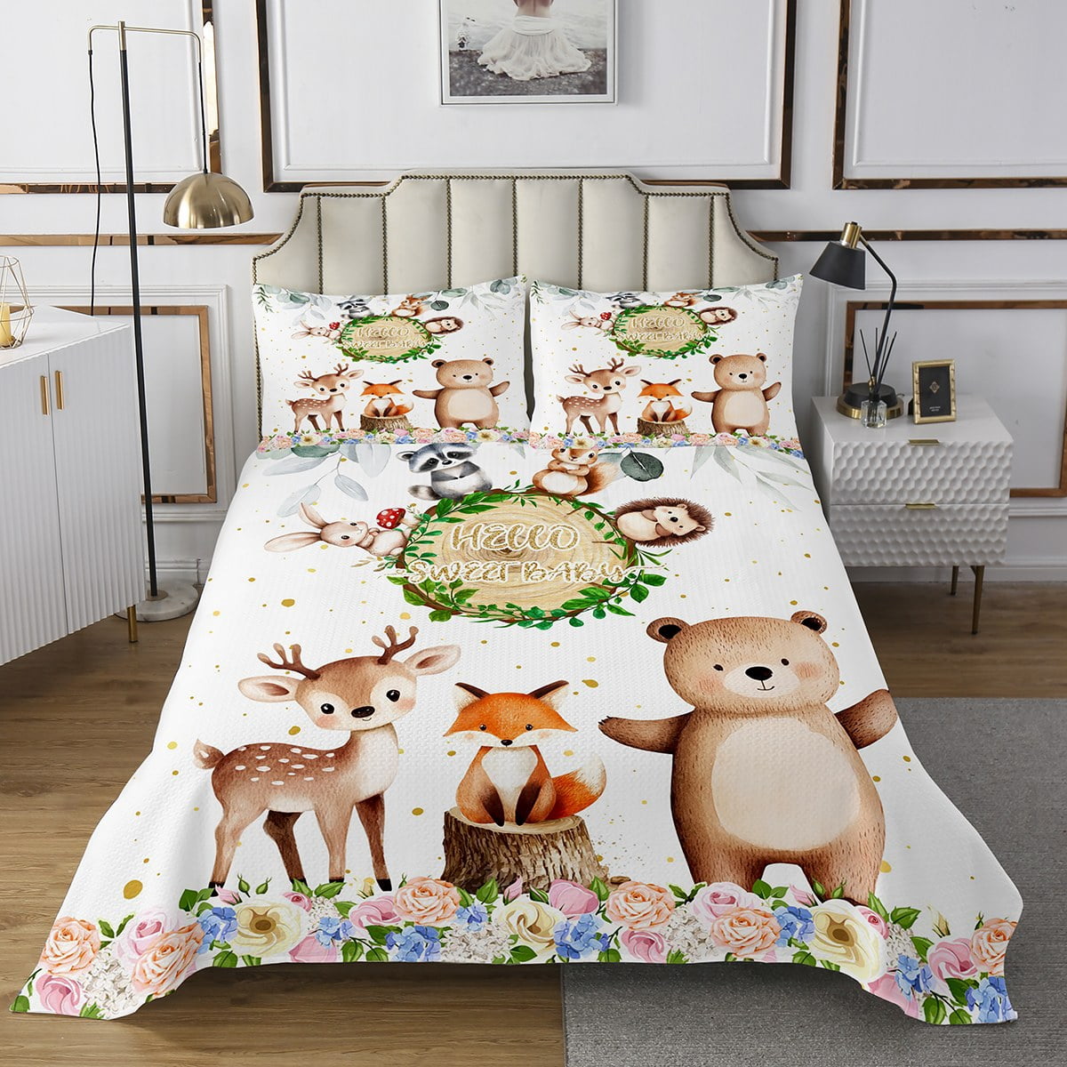 Erosebridal Fox Deer Bear Coverlet Set Queen, Cute Animals Bedding Set ...