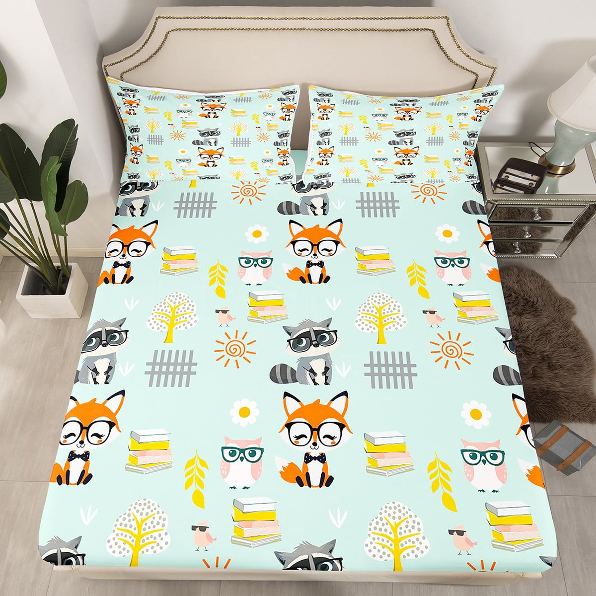 Erosebridal Fox Bedding Set Cute Raccoon Bed Sheets Twin Size,Kawaii ...