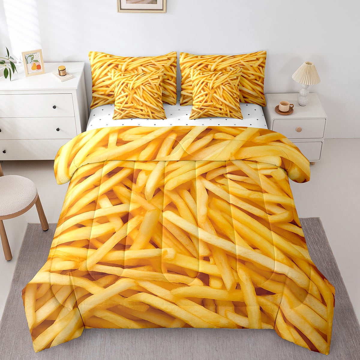 Erosebridal French Fries Bedding Queen Size, Fast Food Chips Comforter ...