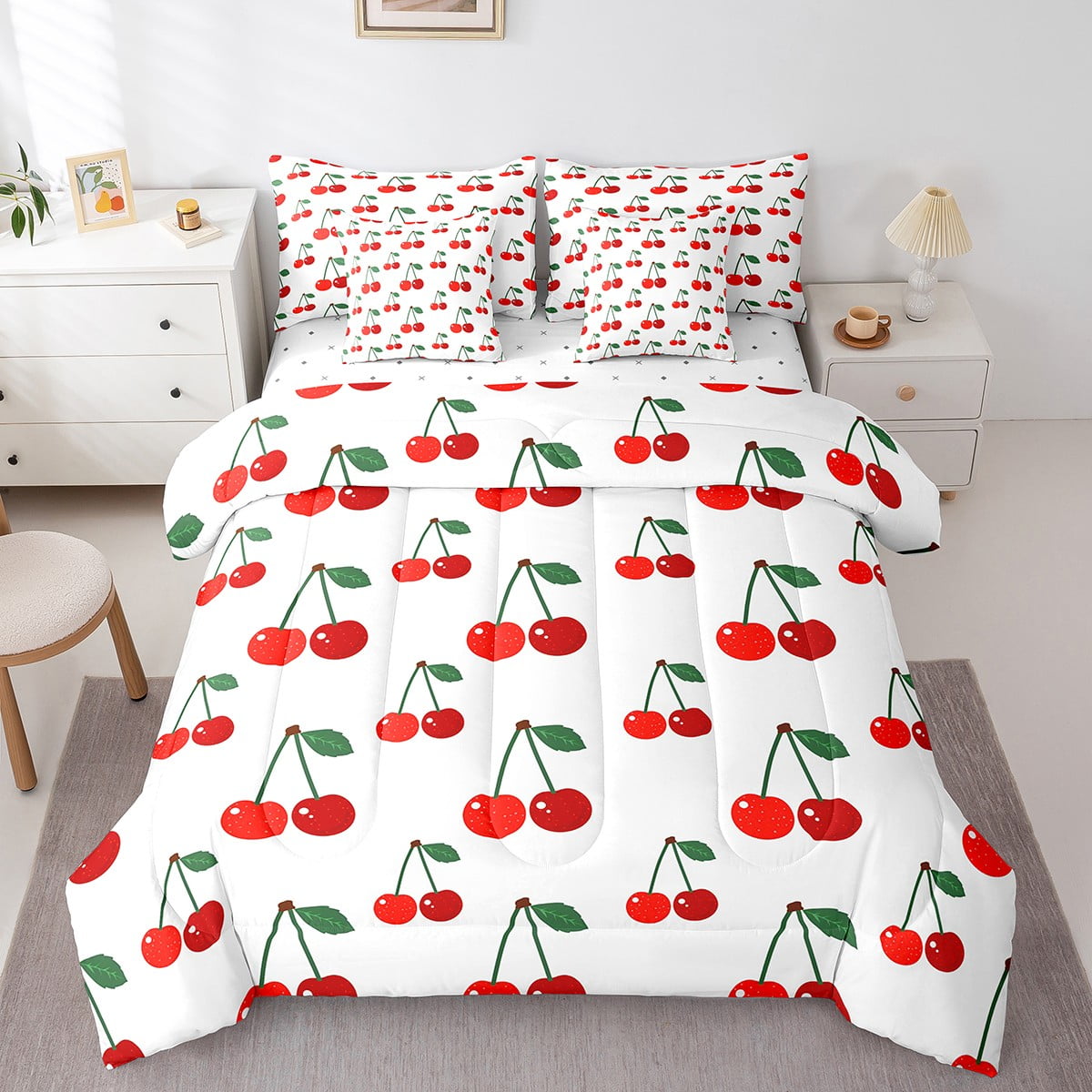 Erosebridal Fresh Cherry Bedding Full Size, Cartoon Fruit Bedding Sets ...