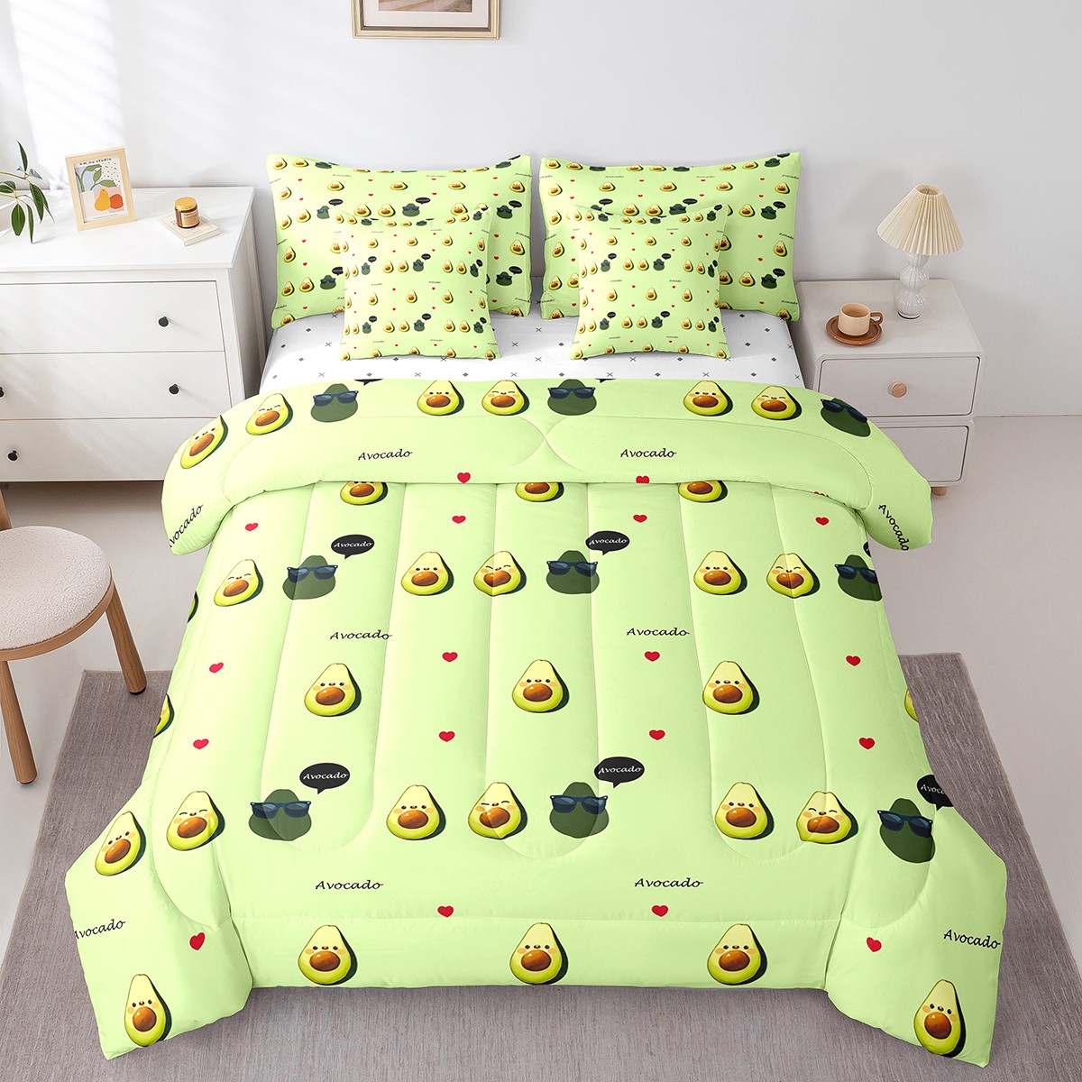 Erosebridal Fruit Avocado Bed in a Bag Full size,Love Heart Print Bed ...