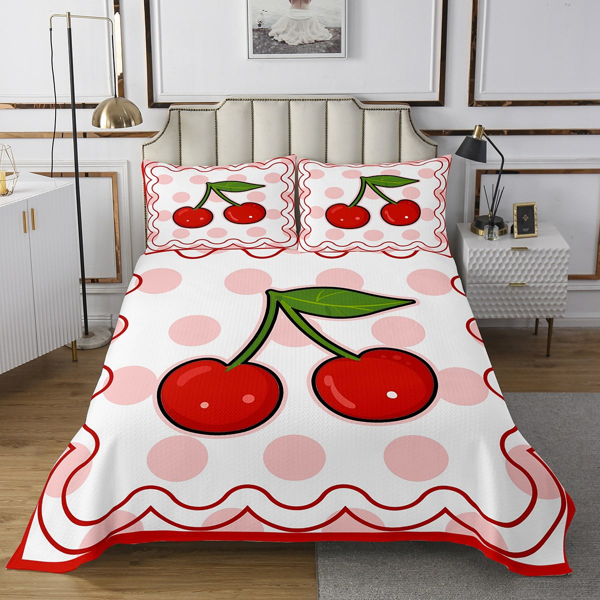 Erosebridal Fruit Bedspread Sets Twin Size, Cartoon Cherry Print Bed ...