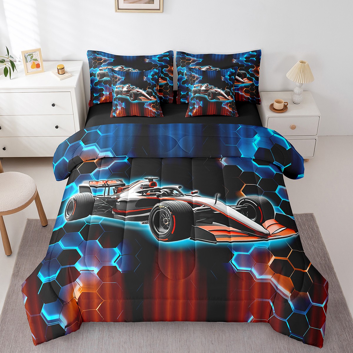 Erosebridal Fuchsia Race Car Bed in a Bag Queen size, Extreme Sport ...