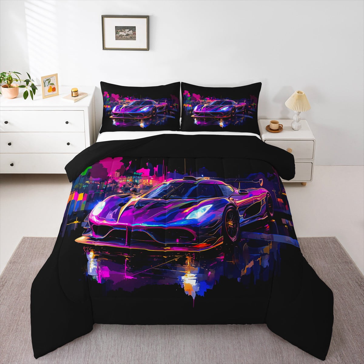 Erosebridal Fuchsia Race Car Bedding Twin Comforter Set, Extreme Sport ...