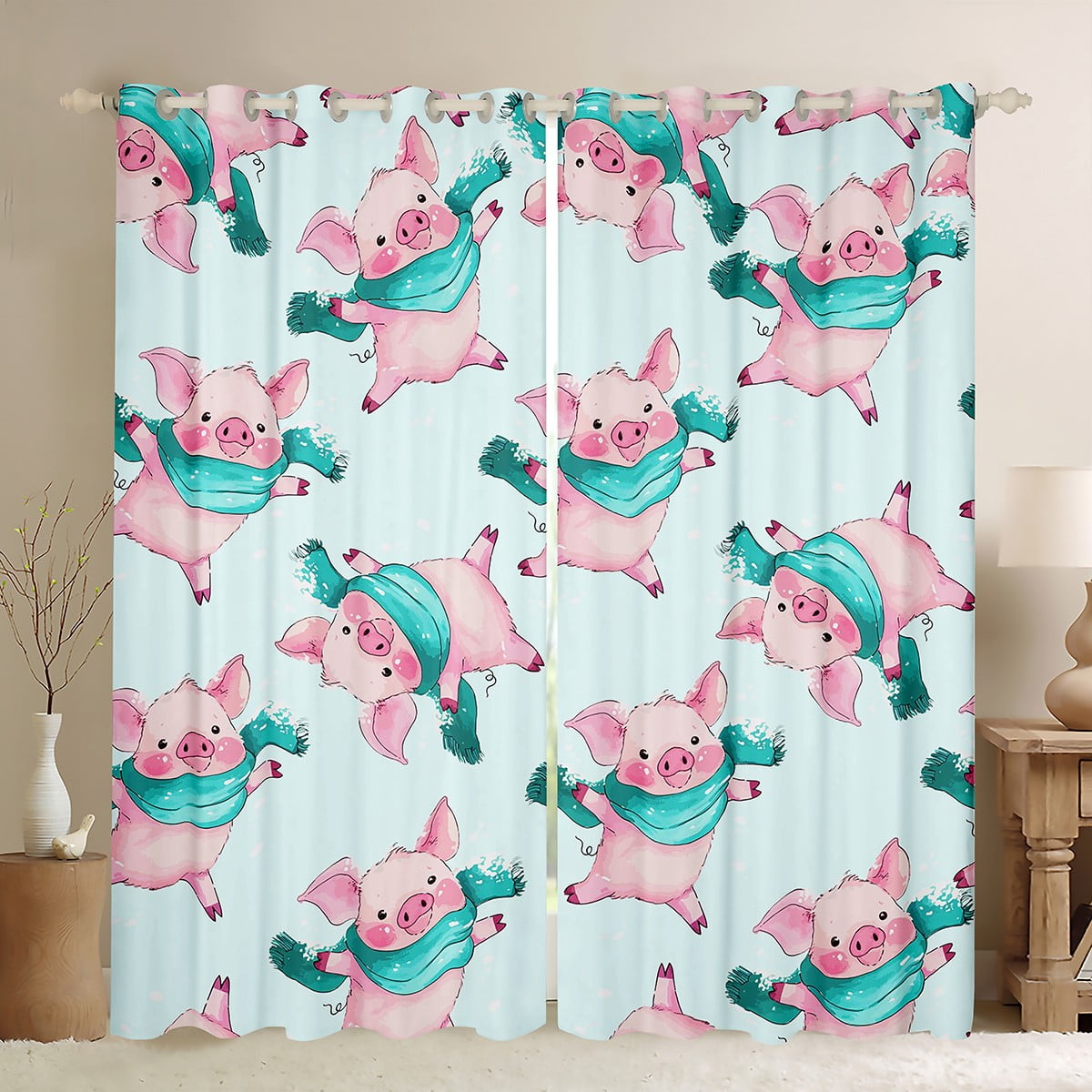Erosebridal Funny Animal Curtains Pack of 2 (52x63), Kawaii Pig 30%-50% ...