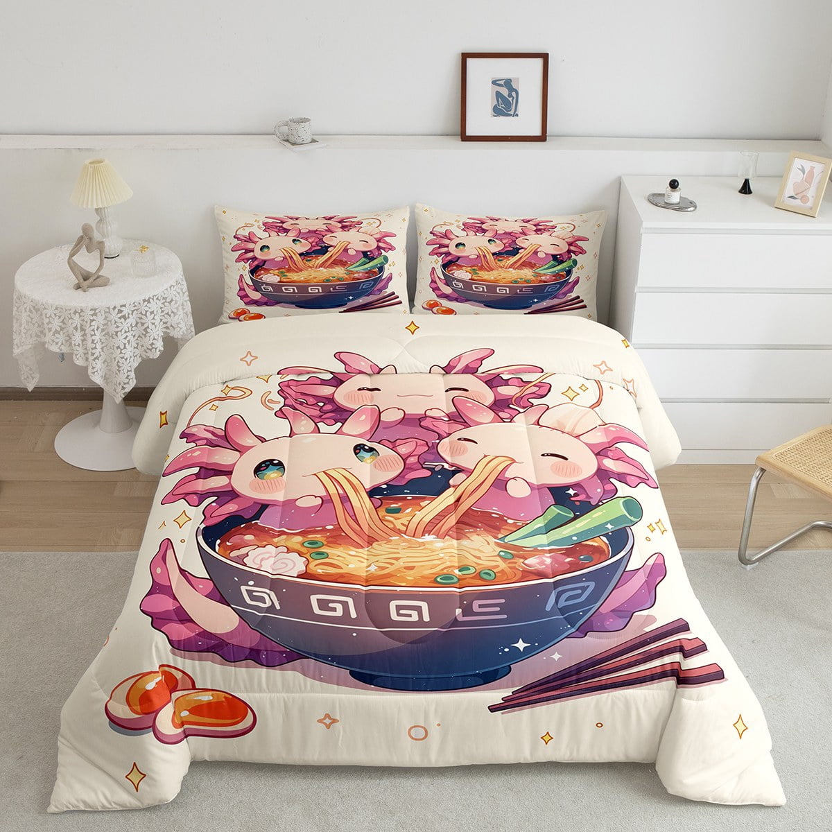 Erosebridal Funny Axolotl Full Bedding Set,Ramen Noodle Comforter Set ...