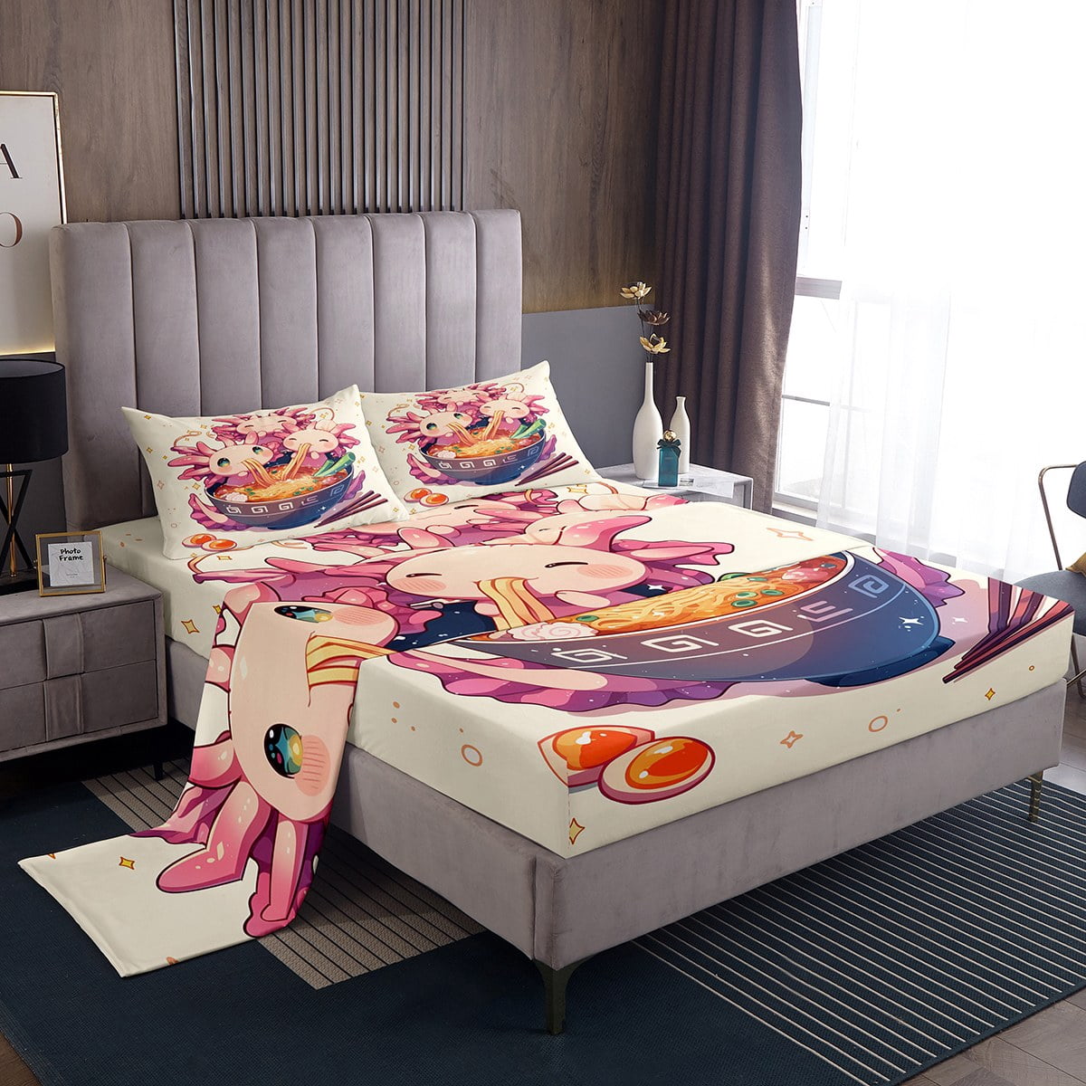 Erosebridal Funny Axolotl Twin Bedding Set,Ramen Noodle Bed Sheets Set ...