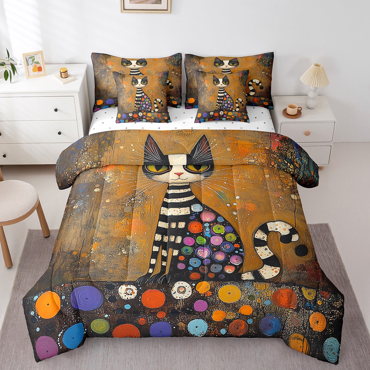 Erosebridal Funny Cat Bedding Queen Comforter Set, Oli Printing Down ...