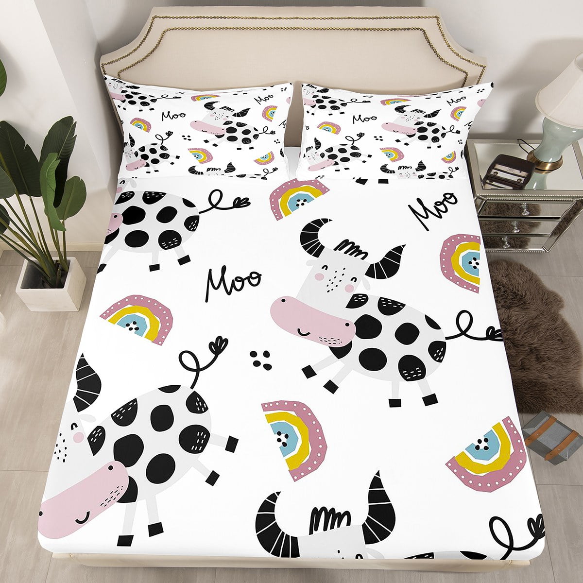 Erosebridal Funny Cow Twin Sheets Cute Kawaii Rainbow Bed Sheets ...