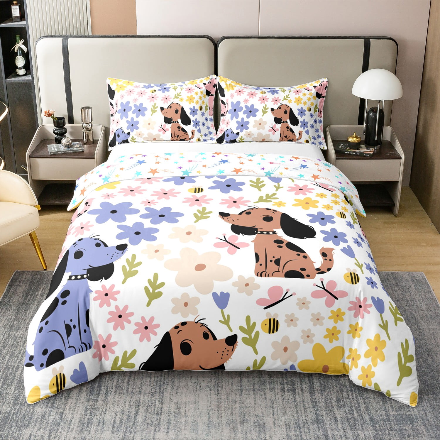 Erosebridal Funny Dog Puppy 100% Cotton Comforter Cover King, Flower ...