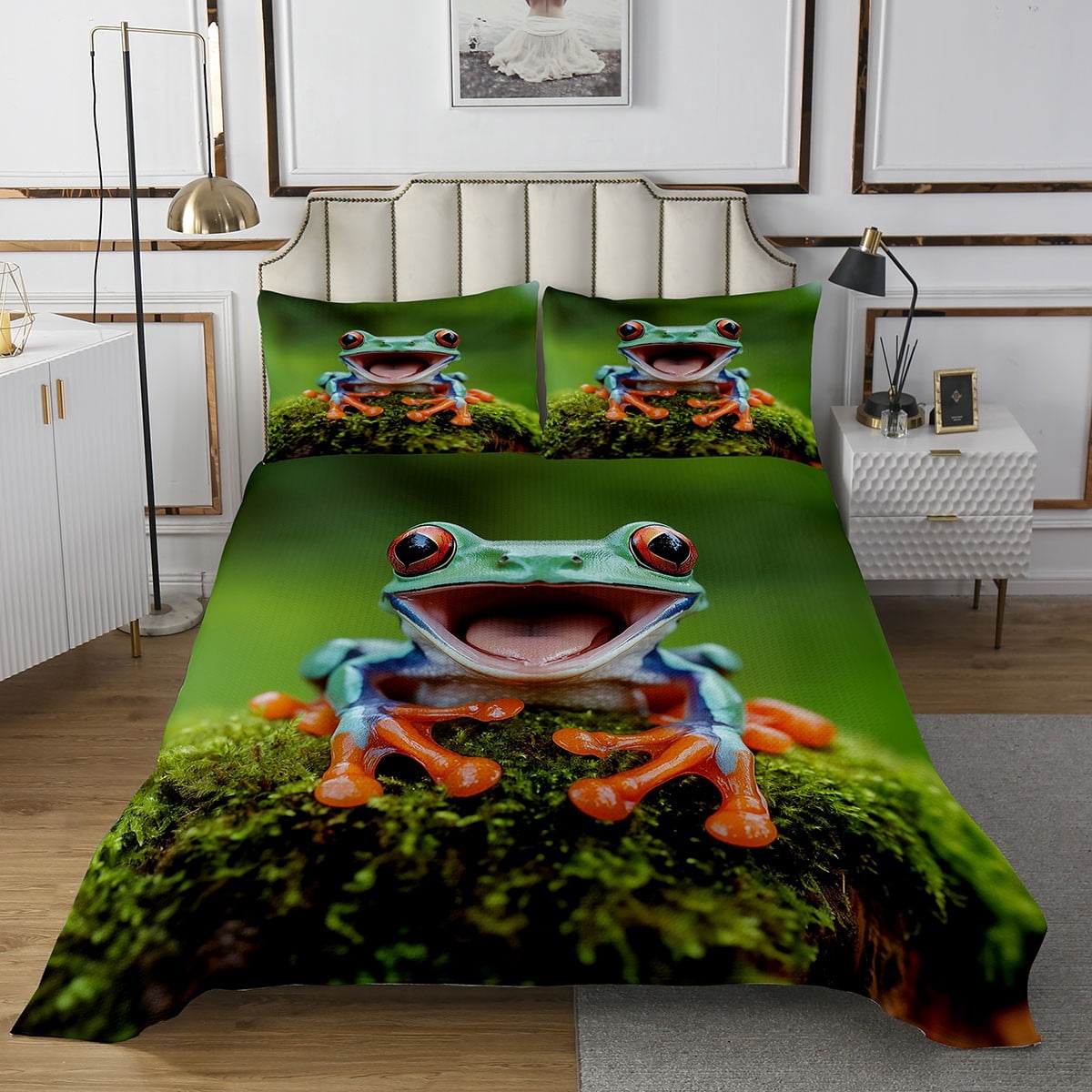 Erosebridal Funny Frog Quilt Sets for Queen Size Bed,Cute Wildlife ...