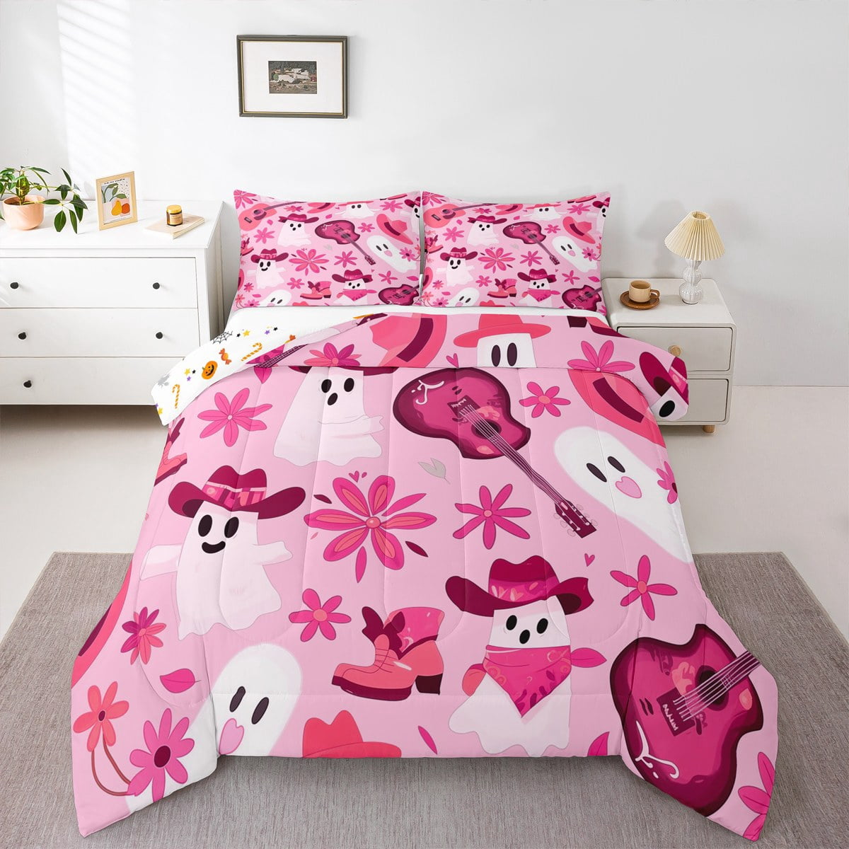 Erosebridal Funny Ghost Comforter Sets Full Size, Western Music Guitar ...