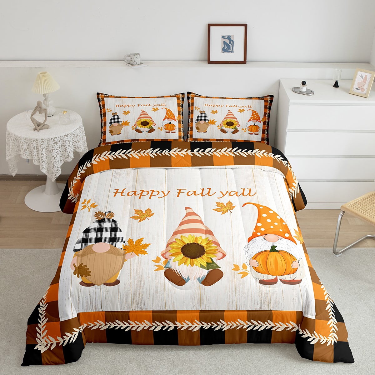 Erosebridal Funny Gnome Bedding Sets Full with Comforter, Fall Maple ...
