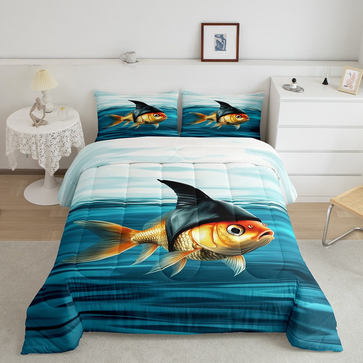 Erosebridal Funny Gold Fish Comforter Sets Queen Size, Ocean Marine ...