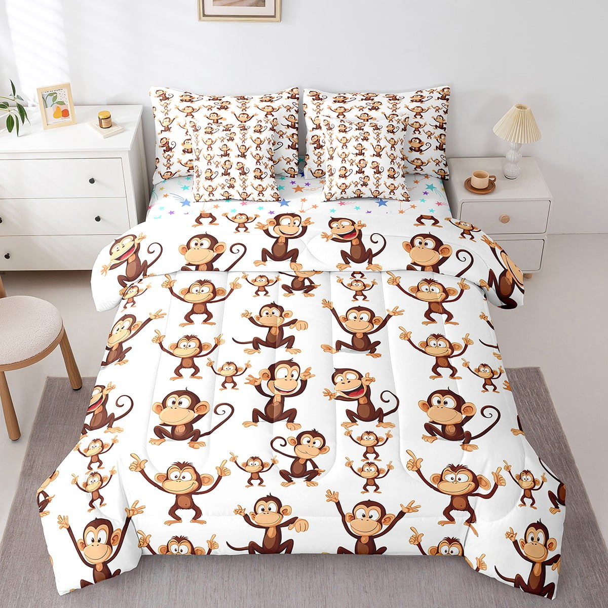 Erosebridal Funny Monkey Bedding Sets Queen Size, Cartoon Animal Comforter Sets with Sheets ...
