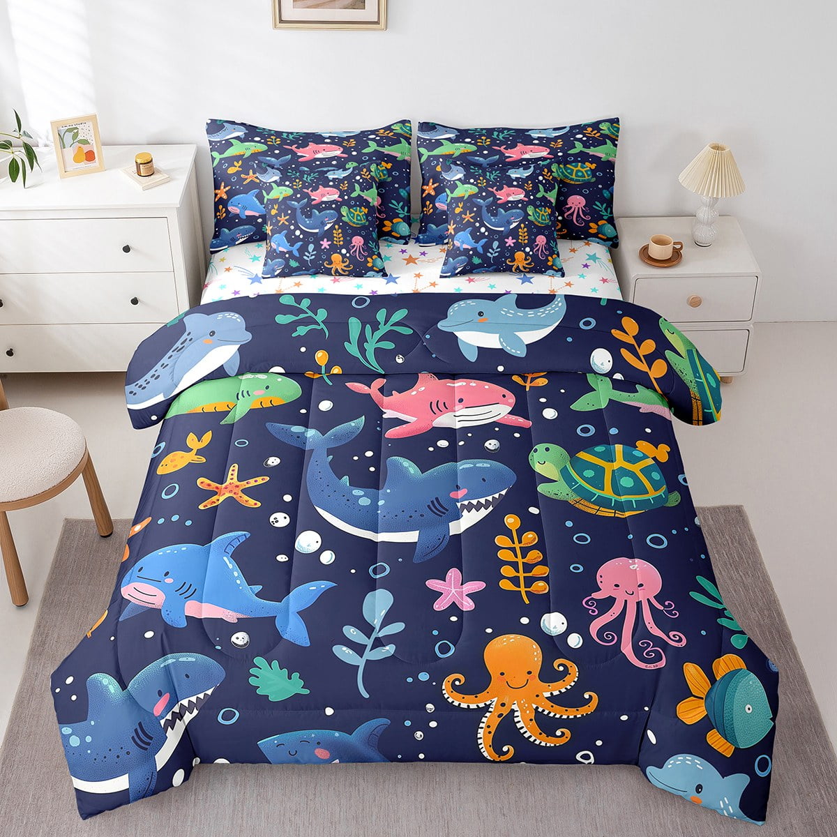 Erosebridal Funny Octopus Bed in a Bag Full size, Cartoon Shark Bed Set ...