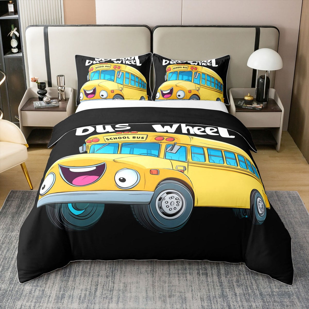 Erosebridal Funny School Bus 100% Cotton Duvet Cover Full Size, Orange ...