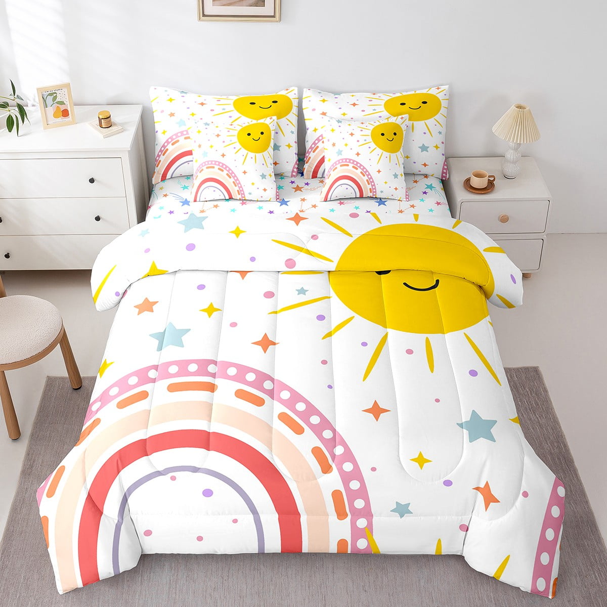 Erosebridal Funny Sun Bed in a Bag King size, Pink Rainbow Bedding King ...