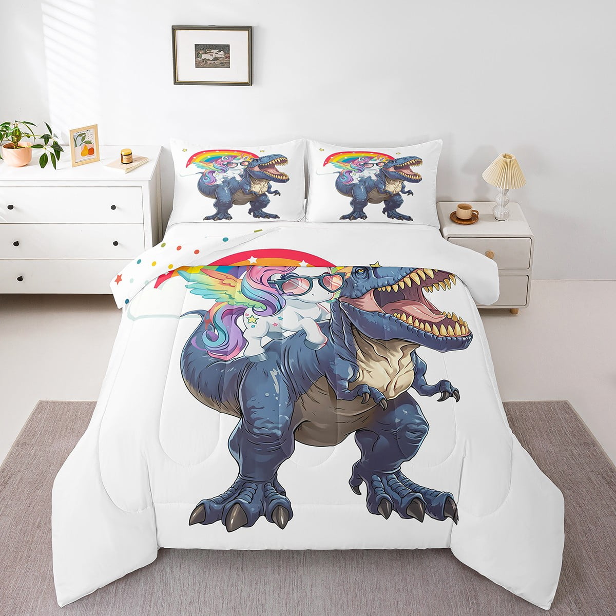 Erosebridal Funny Unicorn Riding Dinosaur Bedding Full Comforter Set ...