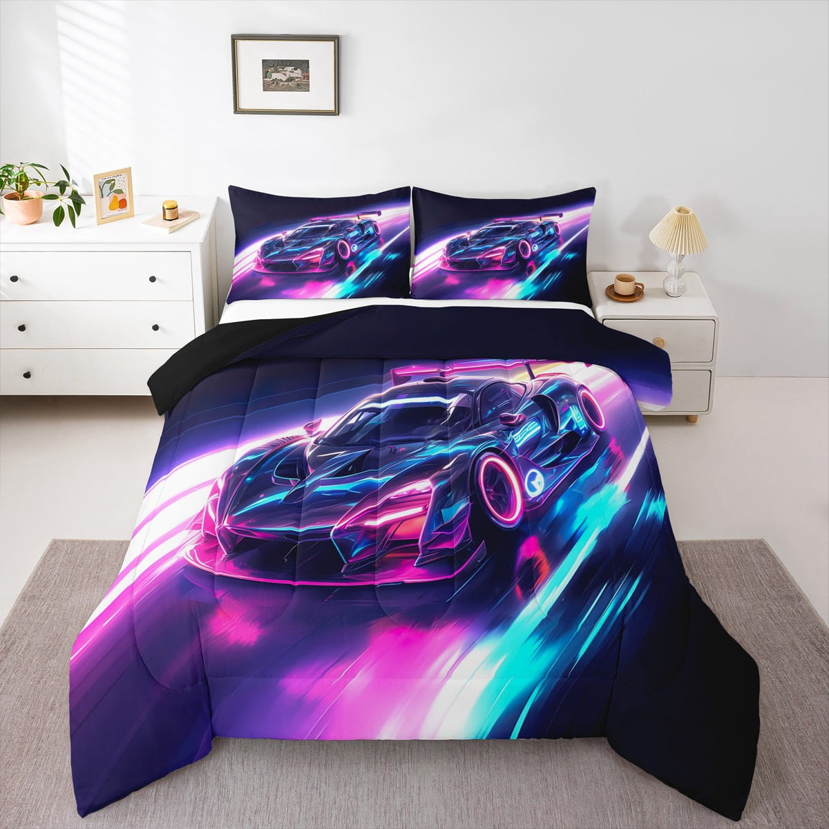 Erosebridal Futuristic Car Comforter Sets Queen Size, Racing Car ...