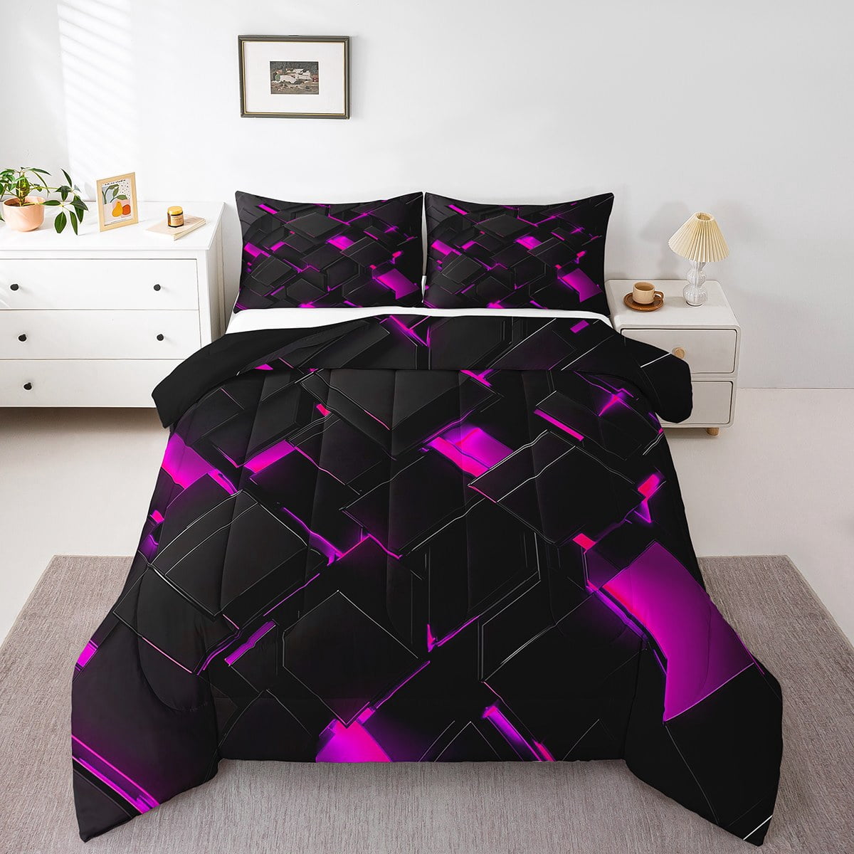 Erosebridal Futuristic Cubes Bedding Sets Full with Comforter,Geometric ...