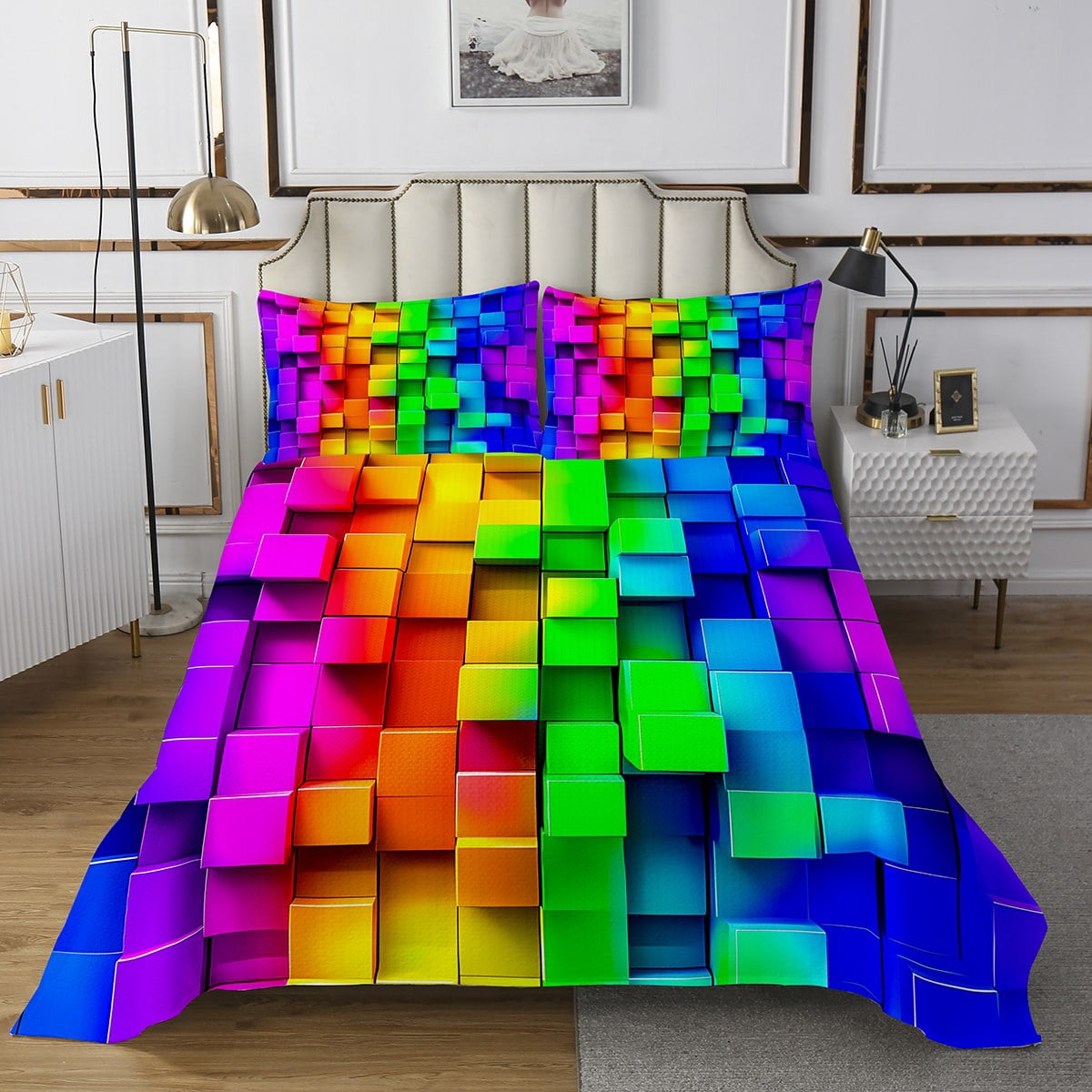 Erosebridal Futuristic Cubes Bedspread Sets Twin Size,Geometric Plaid ...