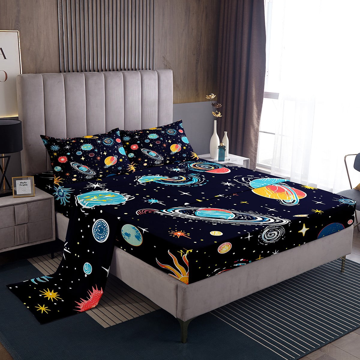 Erosebridal Galaxy Bed Sheets Set Queen Universe Sheet Set Cartoon ...