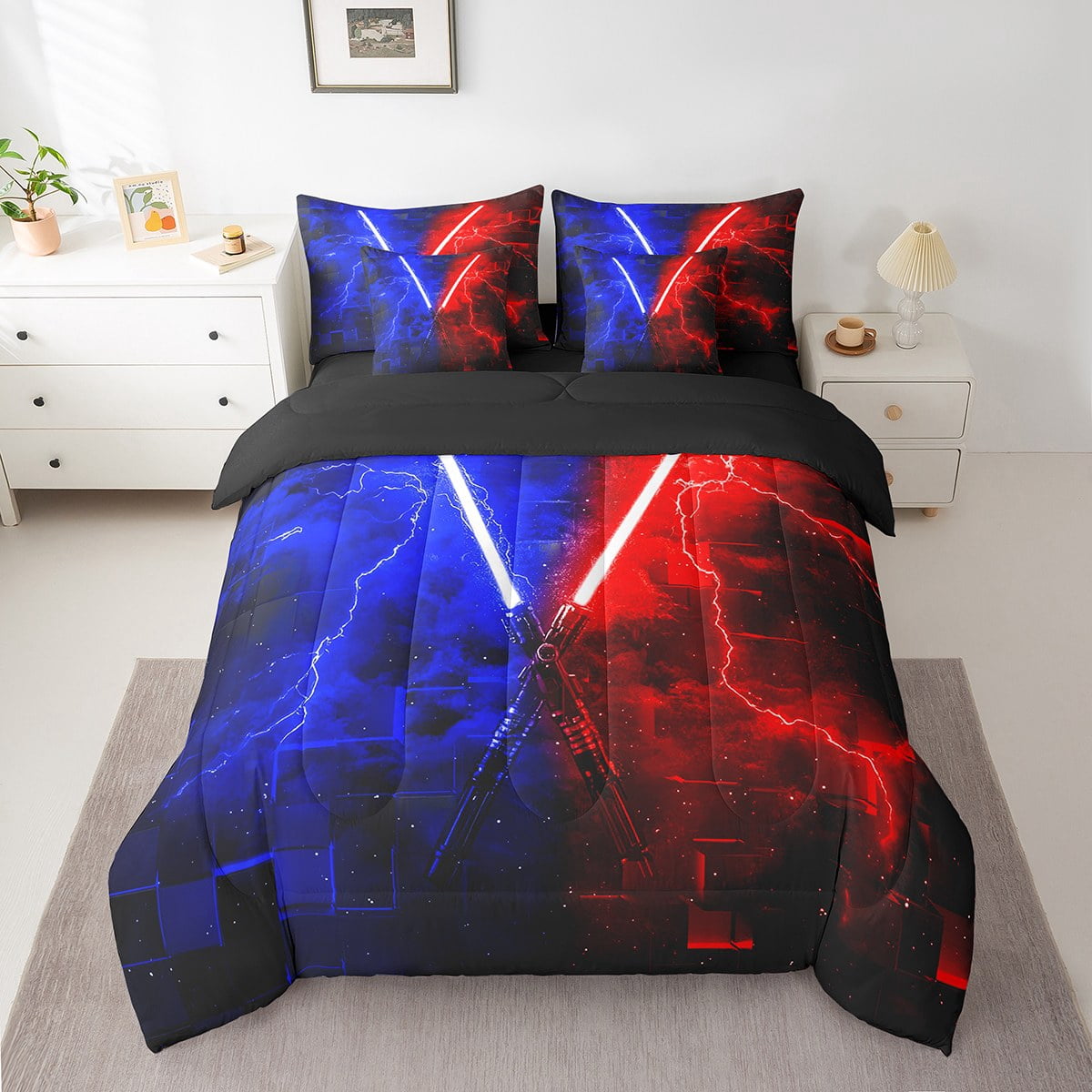 Erosebridal Galaxy Lightsaber Bed in a Bag Queen size, Modern Rectangle ...