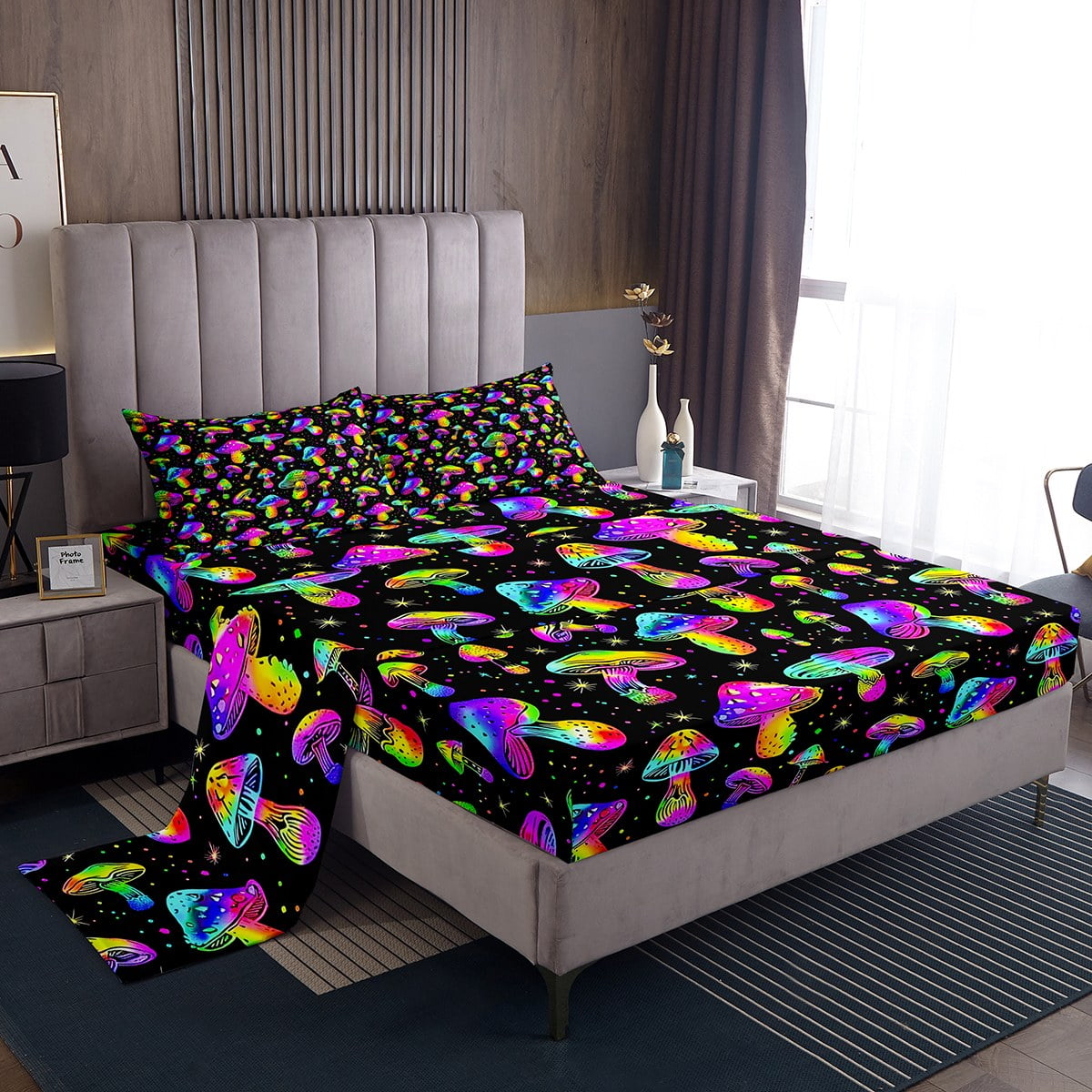 Erosebridal Galaxy Plant Sheet Set Full, Neon Red Mushroom Bedding Sets ...