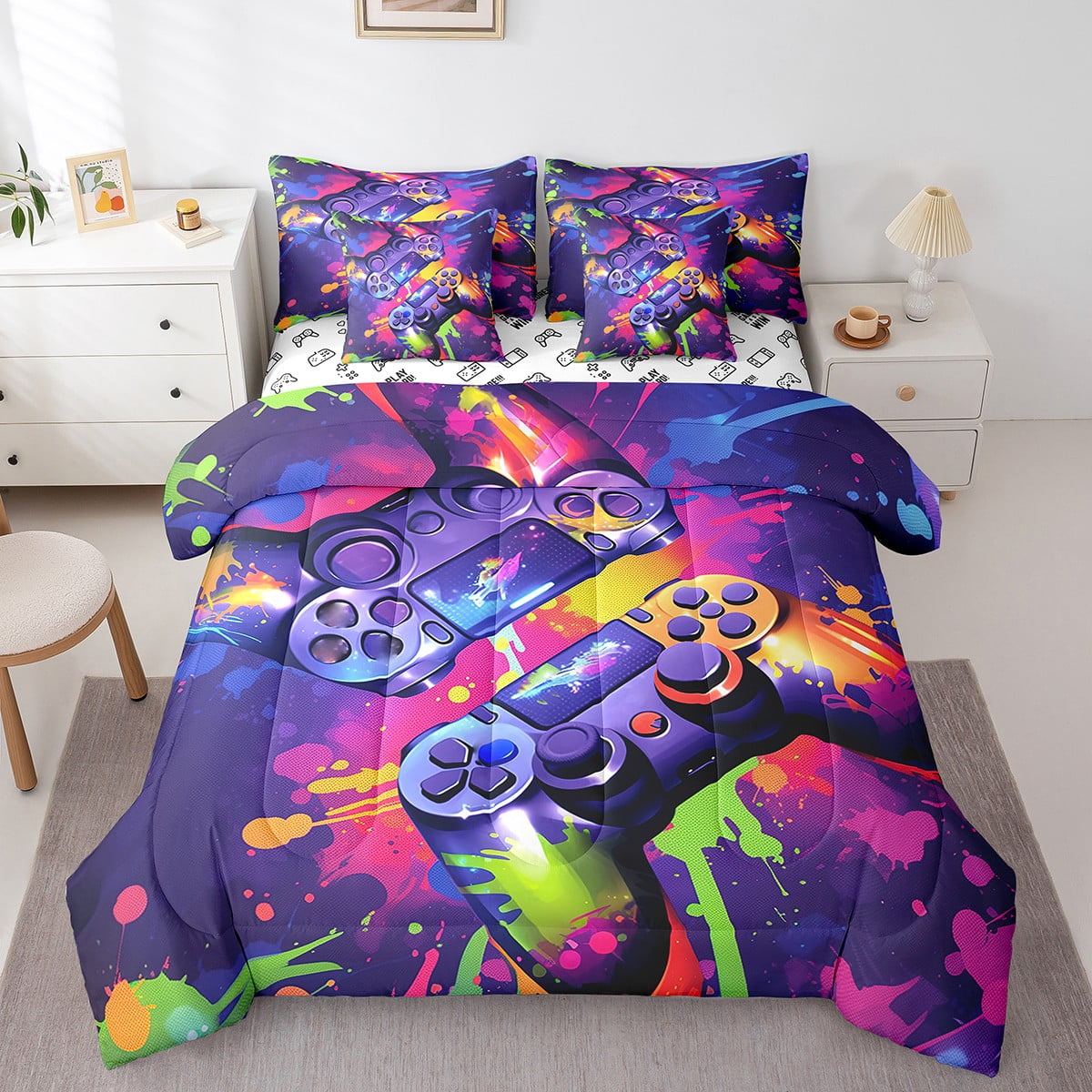 Erosebridal Game Console Bed in a Bag,Modern Gaming Comforter Set 7 ...