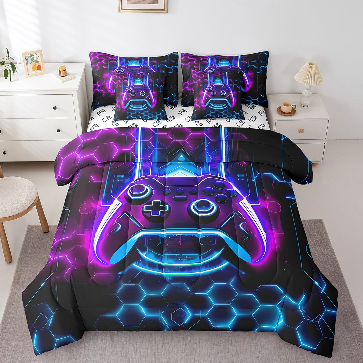 Erosebridal Game Gaming Bedding Sets King Size,Purple Gamepad Comforter ...