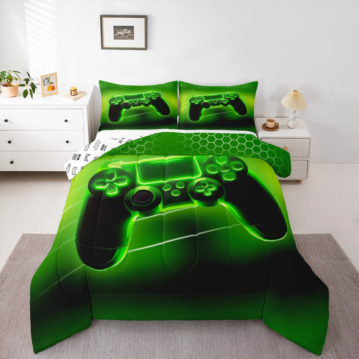 Erosebridal Game Gaming Bedding Toddler Comforter Set,Green Gamepad ...