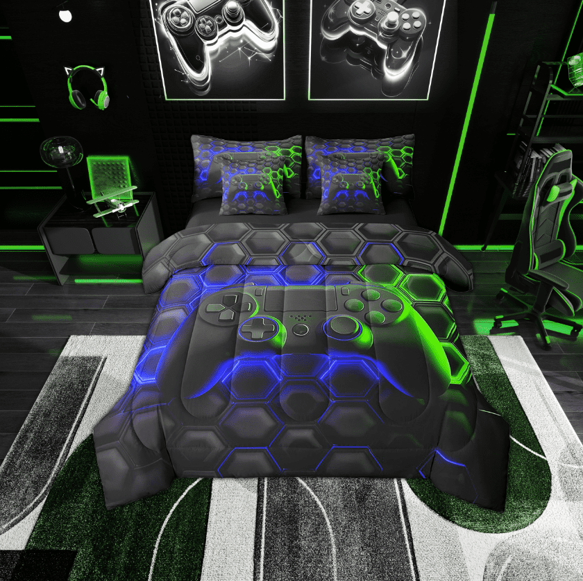 Erosebridal Gamepad Bedding Sets Full Size, Gradient Neon Geometric ...