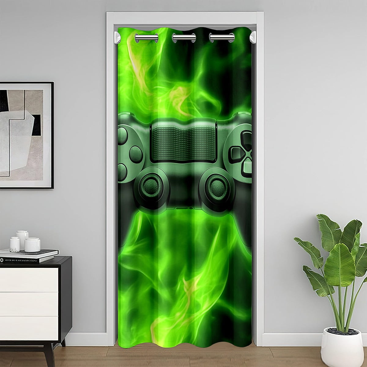 Erosebridal Gamepads Gamer Door Curtain For Door Window 80"x52",Green ...