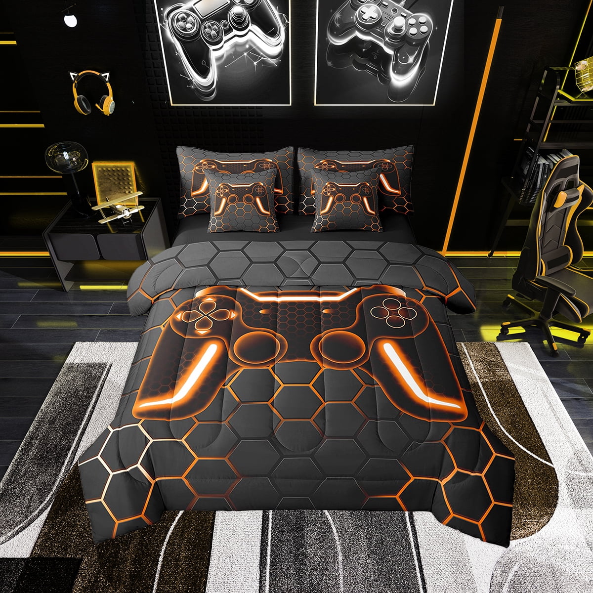 Erosebridal Gamer Bed In A Bag 7 Piece Gamer King Bedding Sets,Neon ...