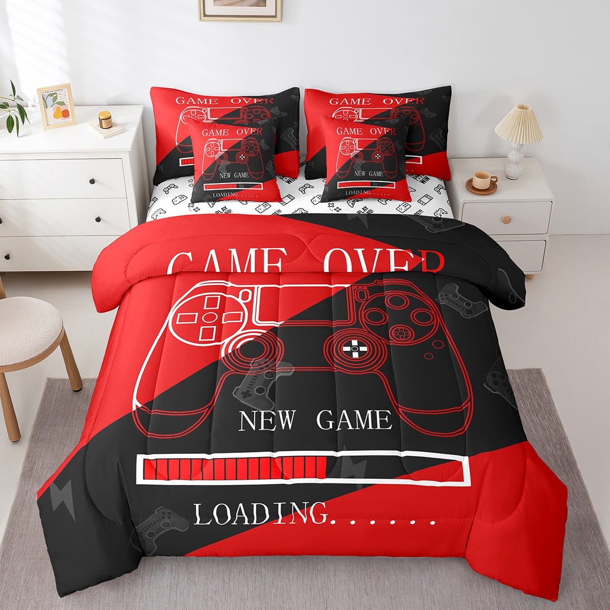 Erosebridal Gamer Bed in a Bag King Size Red Game Controller Comforter ...