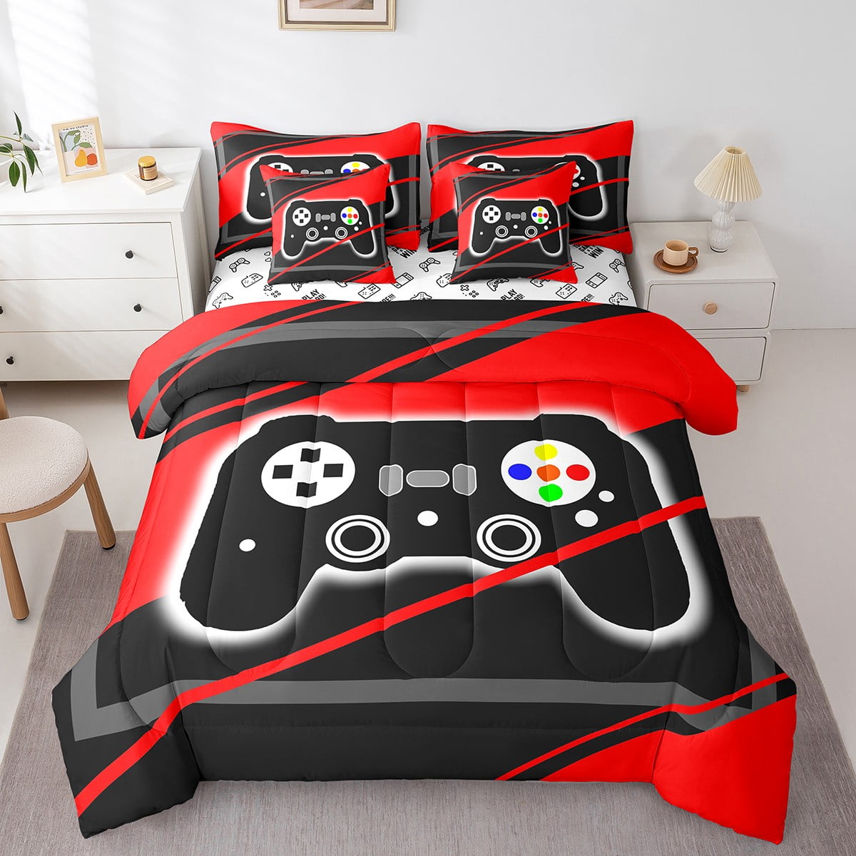 Erosebridal Gamer Bed in a Bag Queen Size Red Game Controller Comforter ...