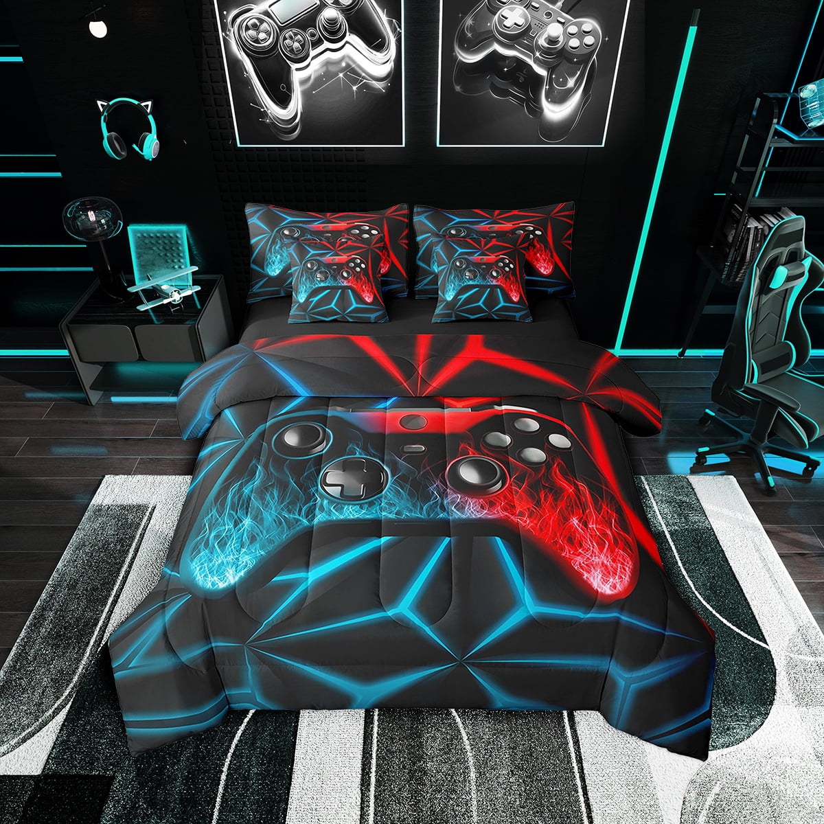 Erosebridal Gamer Bed in a Bag Twin size 7pcs , Geometric Comforter ...