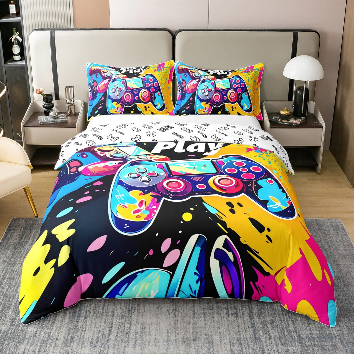 Erosebridal Gamer Bedding Set Queen Size Gaming Comforter Cover Set for ...