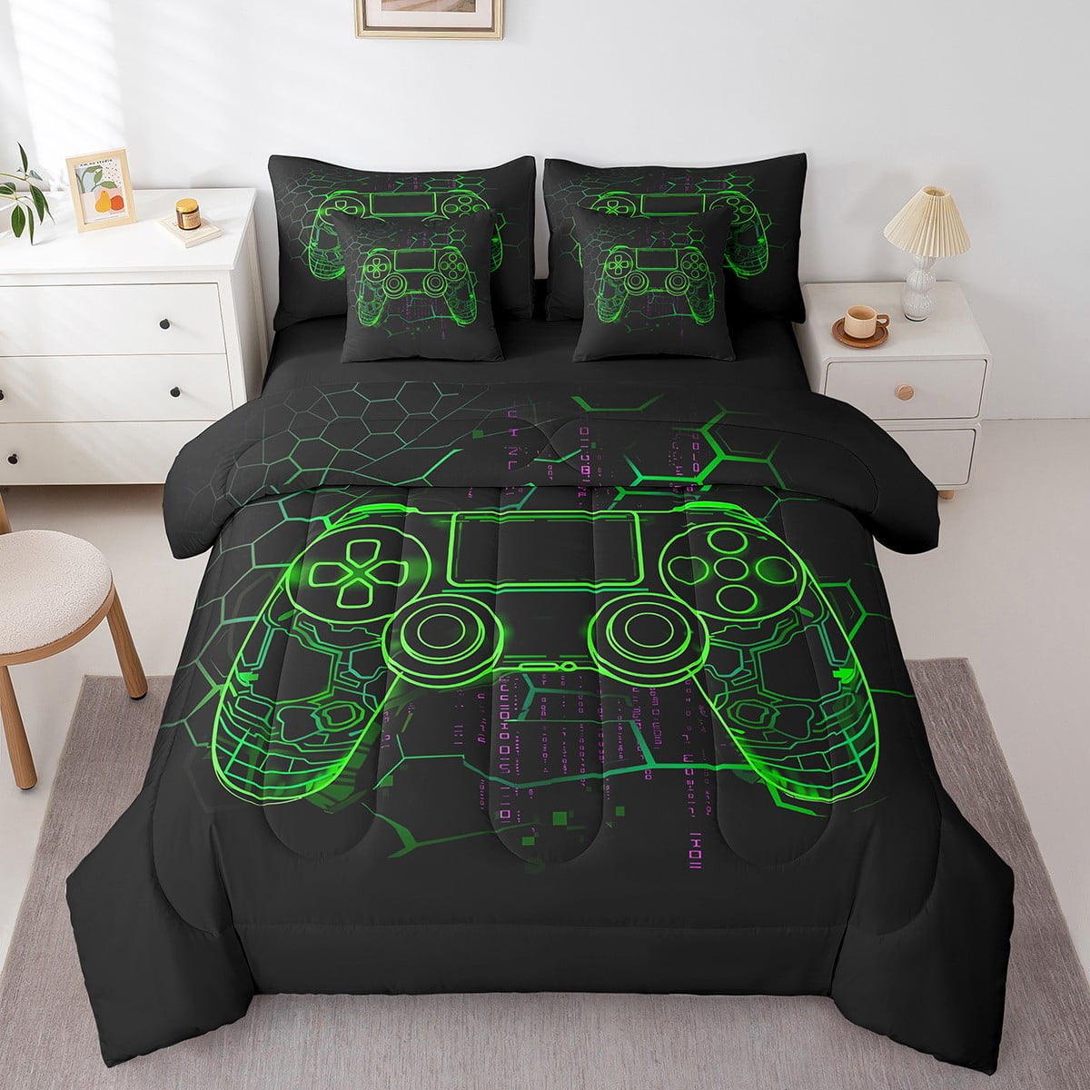 Erosebridal Gamer Bedding Sets Full Size, Neon Green Gamepad Comforter ...