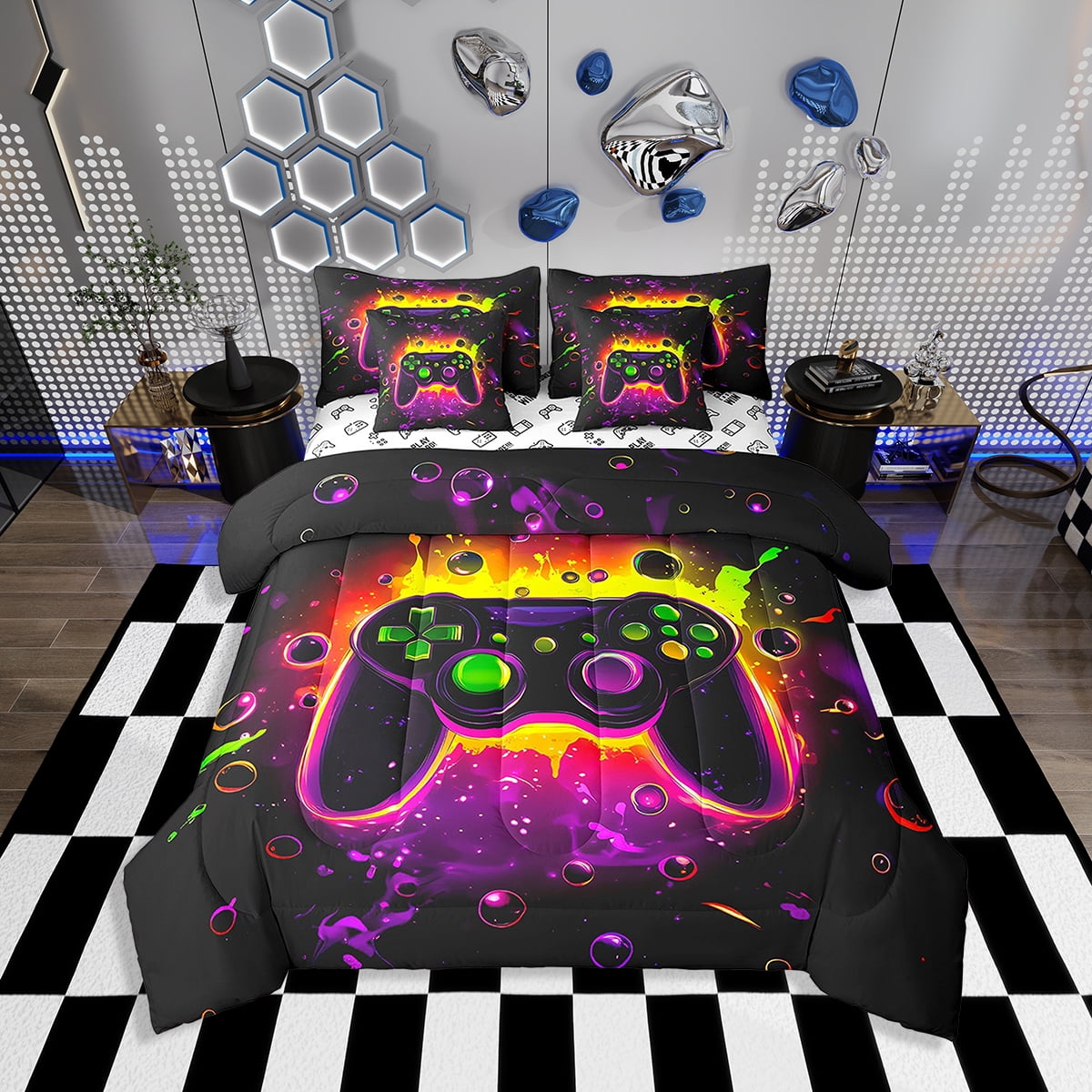 Erosebridal Gamer Comforter Set with Sheets Queen Size Gaming Bed in a ...