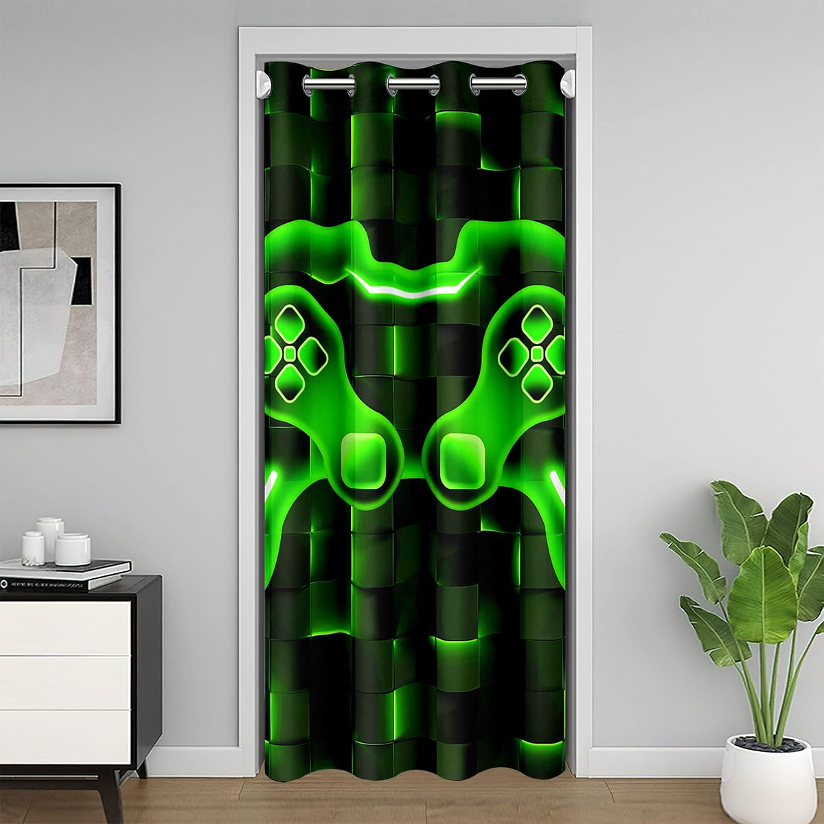 Erosebridal Gamer Door Curtain Panel 52x80 , Black Green Black Out ...